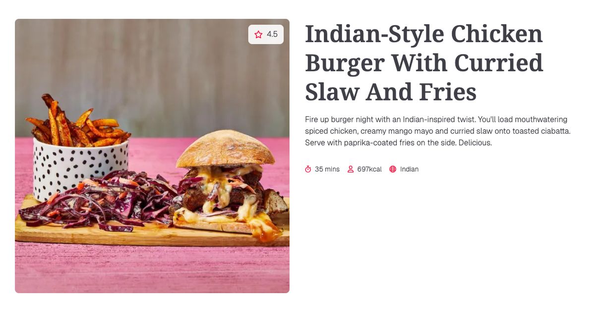 Indian-Style Chicken Burger With Curried Slaw And Fries (35 mins ...