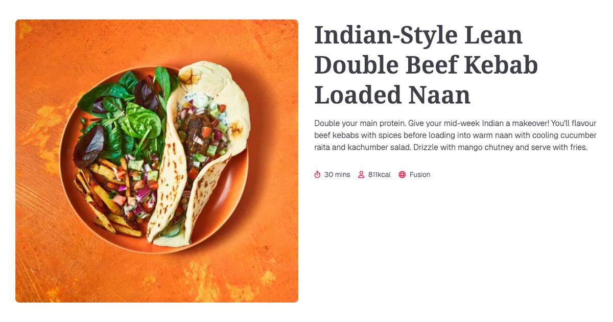 Indian-Style Lean Double Beef Kebab Loaded Naan (30 mins) | Gousto ...