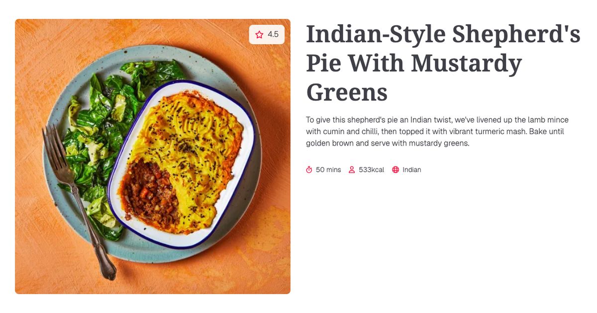 Indian-Style Shepherd's Pie With Mustardy Greens (50 mins) | Gousto ...