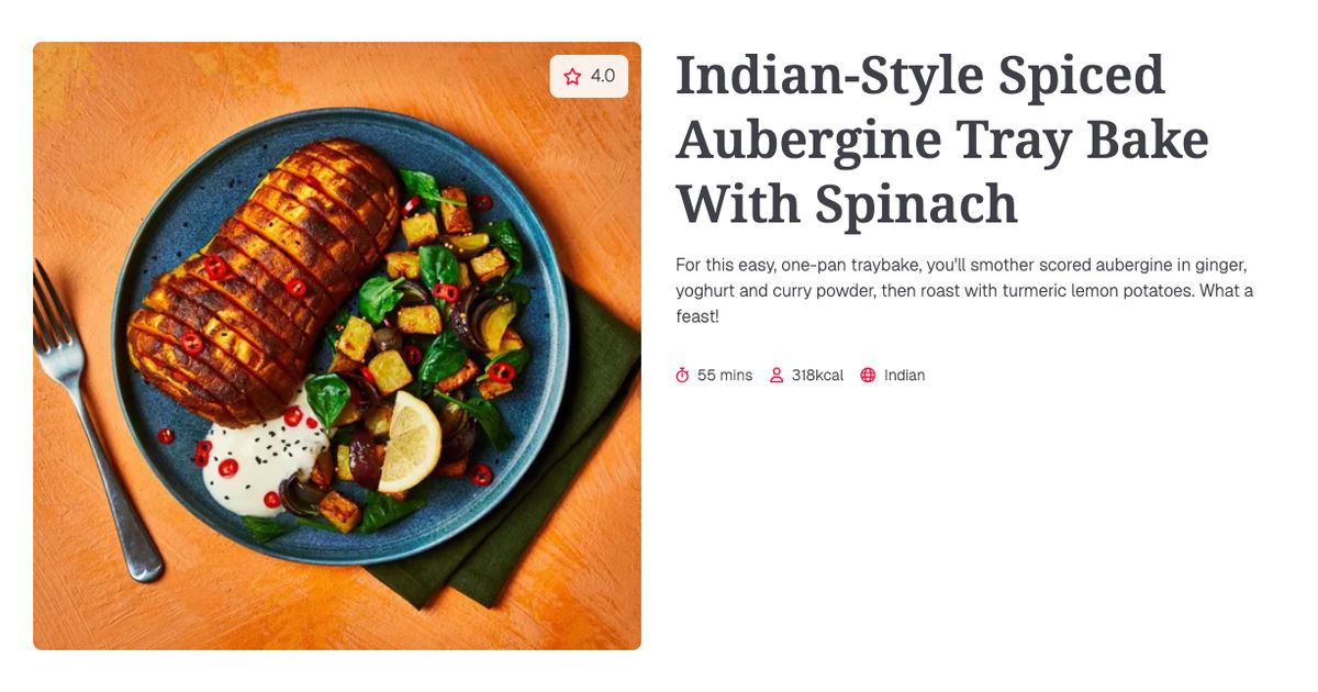 Indian-Style Spiced Aubergine Tray Bake With Spinach (55 mins) | Gousto ...