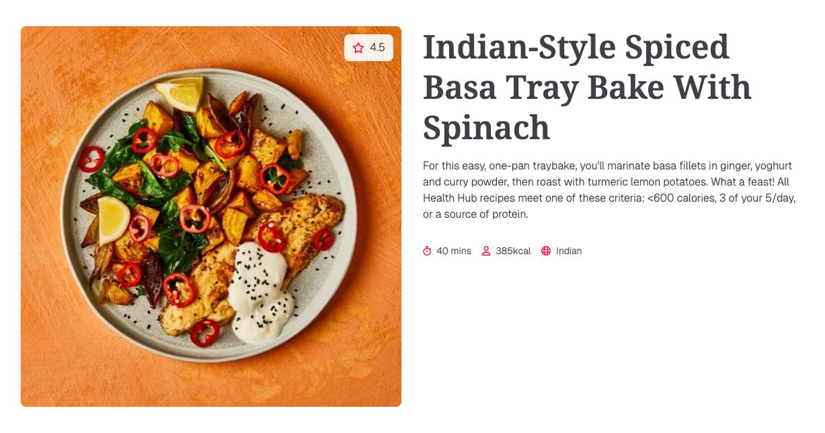 Indian-Style Spiced Basa Tray Bake With Spinach (40 mins) | Gousto ...