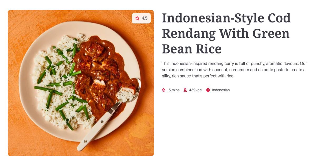 Indonesian-Style Cod Rendang With Green Bean Rice (15 mins) | Gousto ...