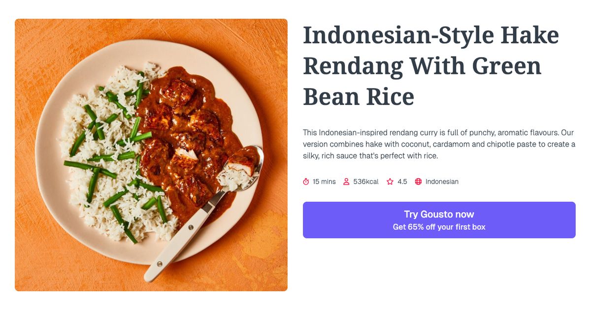Indonesian-Style Hake Rendang With Green Bean Rice (15 mins) | Gousto ...