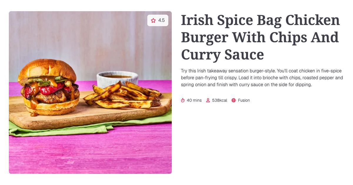Irish Spice Bag Chicken Burger With Chips And Curry Sauce (40 mins ...