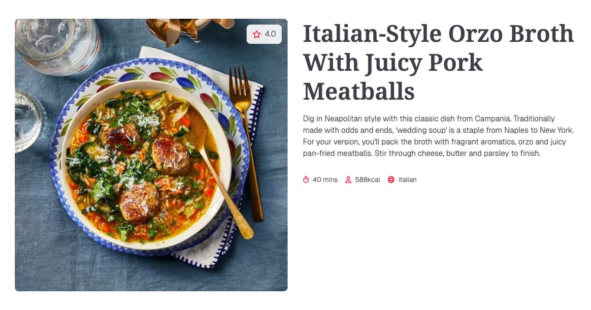 Italian-Style Orzo Broth With Juicy Pork Meatballs (40 mins) | Gousto ...