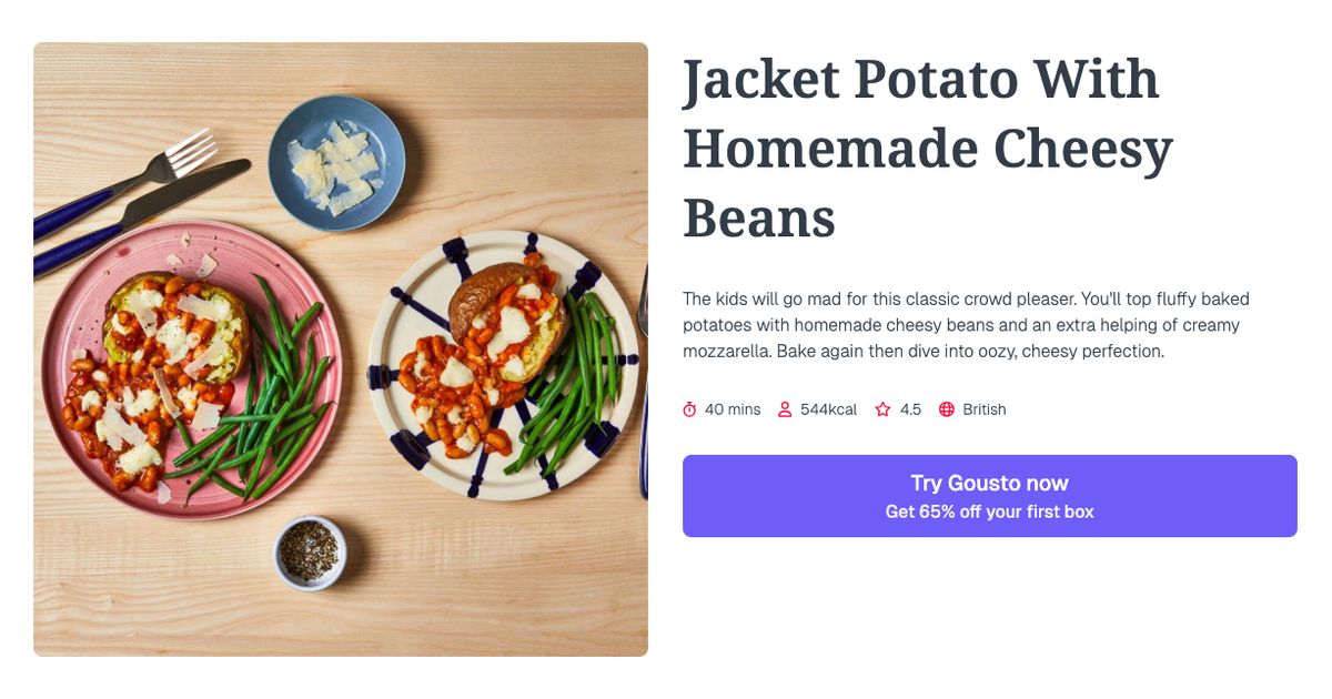 Jacket Potato With Homemade Cheesy Beans (40 mins) | Gousto Recipe Search