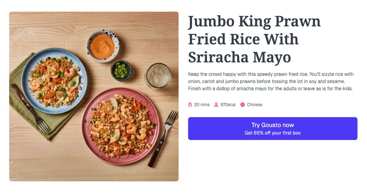 Jumbo King Prawn Fried Rice With Sriracha Mayo (20 mins) | Gousto ...
