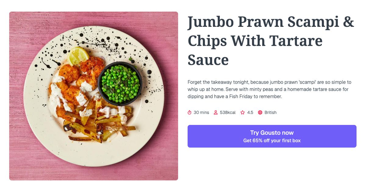 Jumbo Prawn Scampi & Chips With Tartare Sauce (30 mins) | Gousto Recipe ...