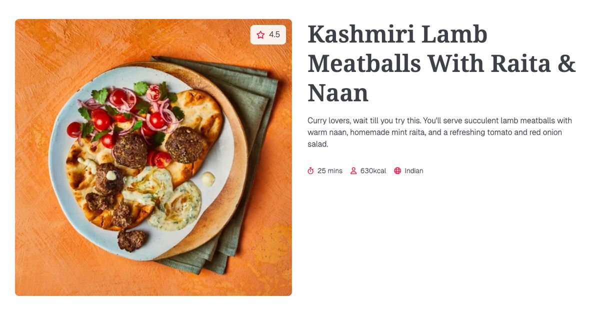 Kashmiri Lamb Meatballs With Raita & Naan (25 mins) | Gousto Recipe Search