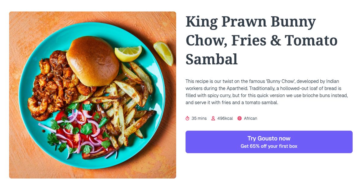 King Prawn Bunny Chow, Fries & Tomato Sambal (35 mins) | Gousto Recipe ...