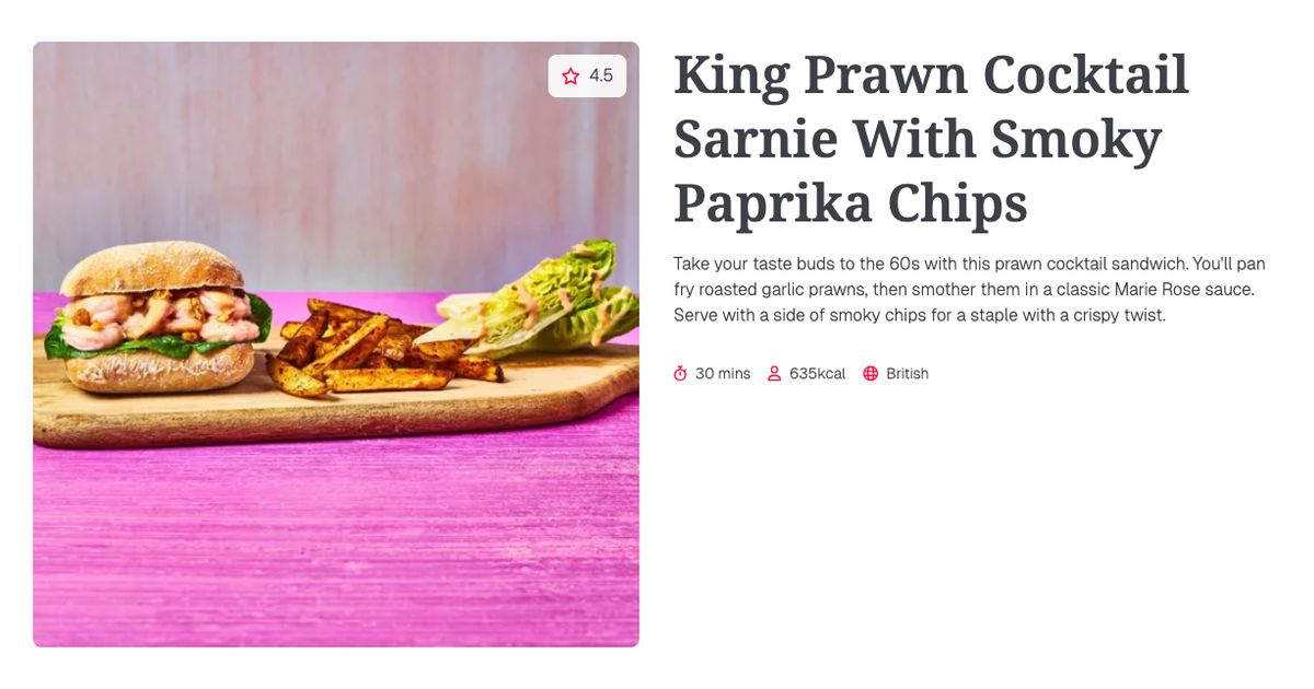 King Prawn Cocktail Sarnie With Smoky Paprika Chips (30 mins) | Gousto ...