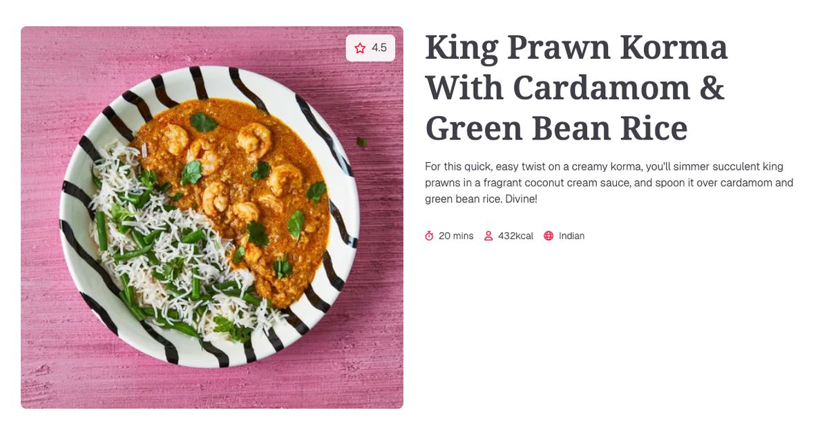 King Prawn Korma With Cardamom & Green Bean Rice (20 mins) | Gousto ...