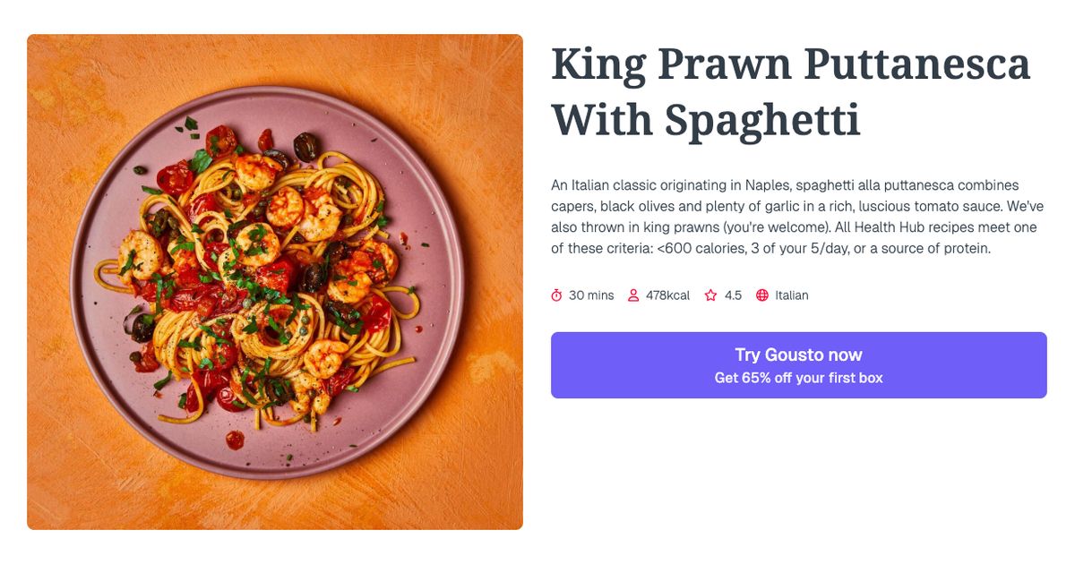 King Prawn Puttanesca With Spaghetti (30 mins) | Gousto Recipe Search