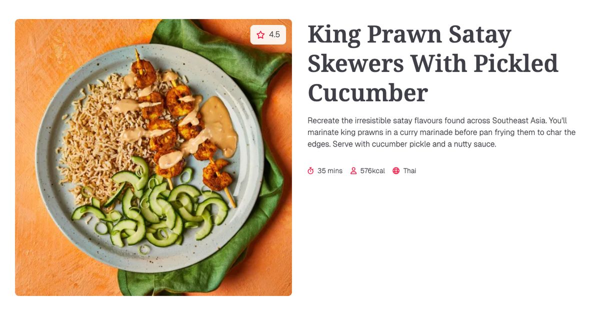 King Prawn Satay Skewers With Pickled Cucumber (35 mins) | Gousto ...