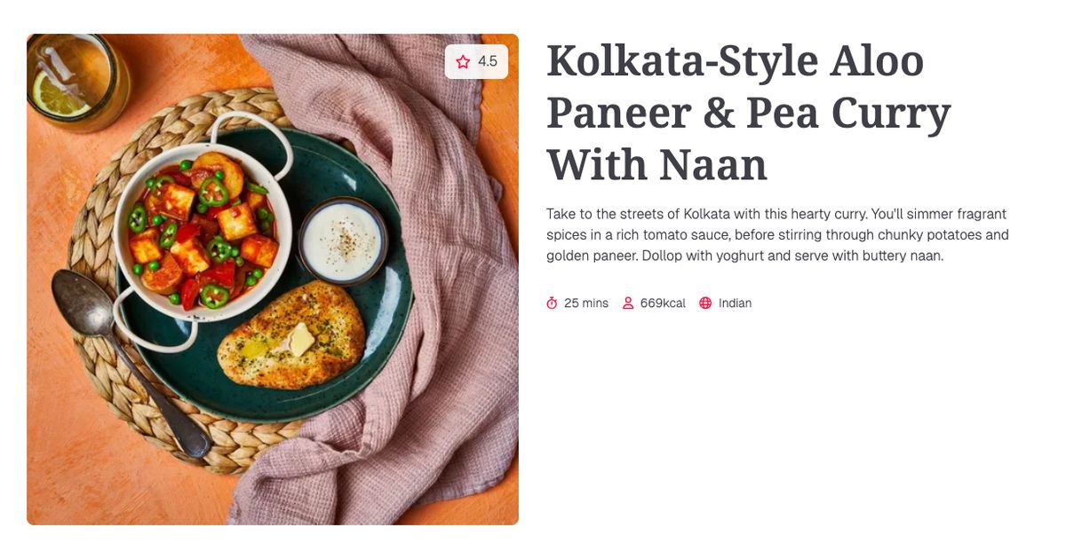 Kolkata-Style Aloo Paneer & Pea Curry With Naan (25 mins) | Gousto ...