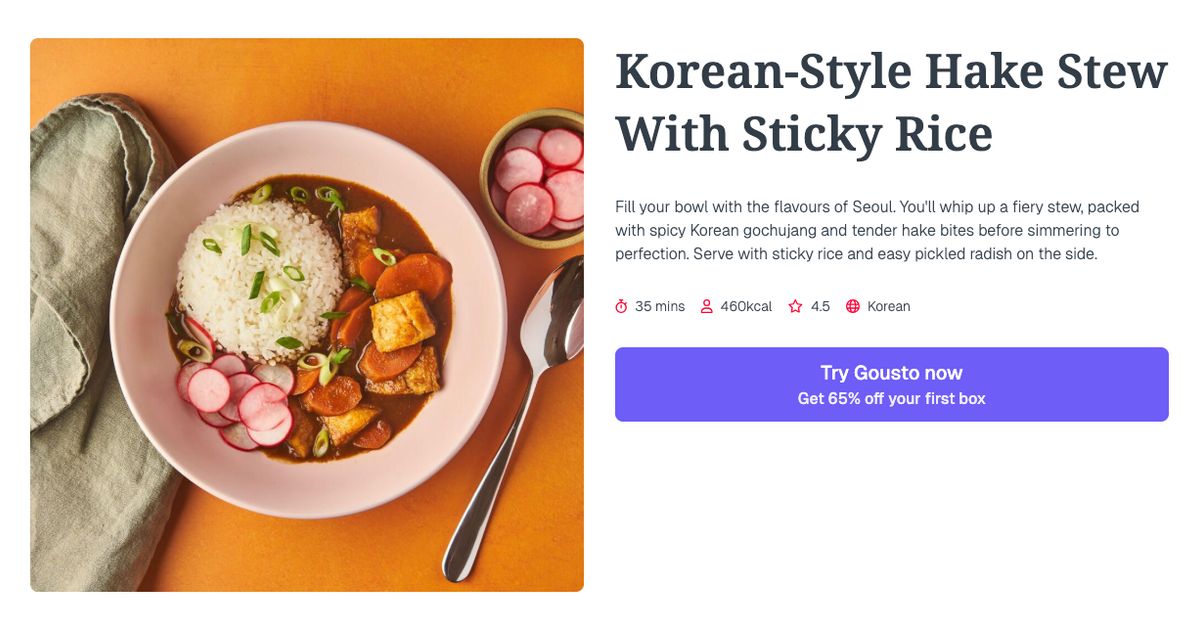 Korean-Style Hake Stew With Sticky Rice (35 mins) | Gousto Recipe Search