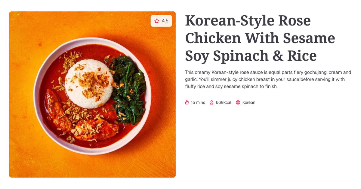 Korean-Style Rose Chicken With Sesame Soy Spinach & Rice (20 mins ...