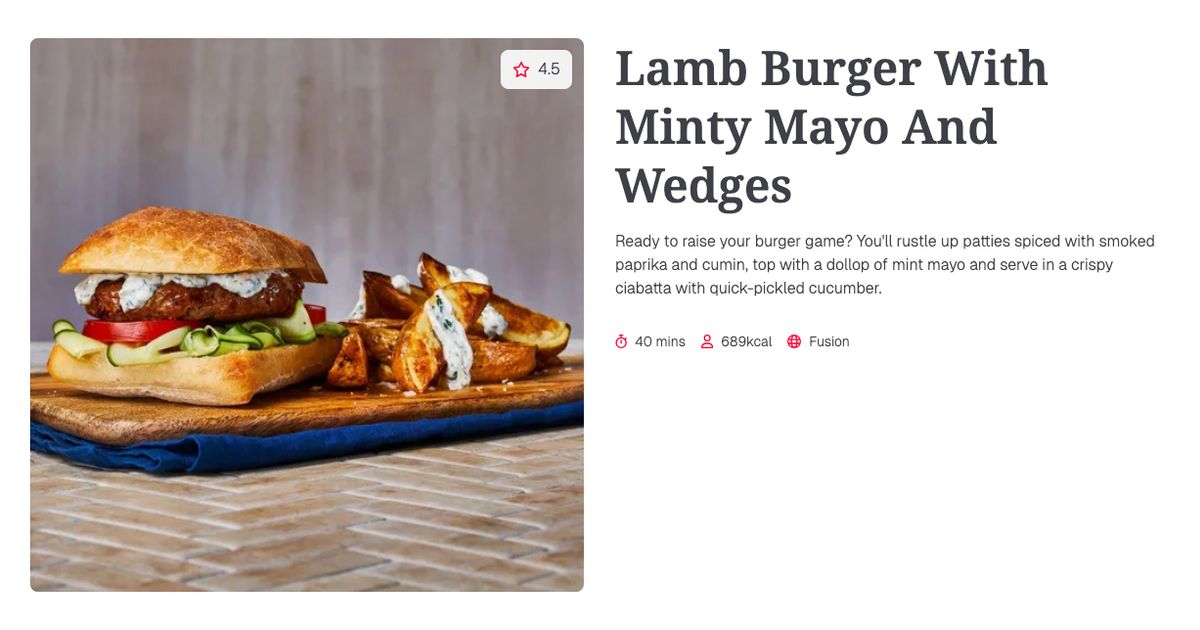 Lamb Burger With Minty Mayo And Wedges (40 mins) | Gousto Recipe Search