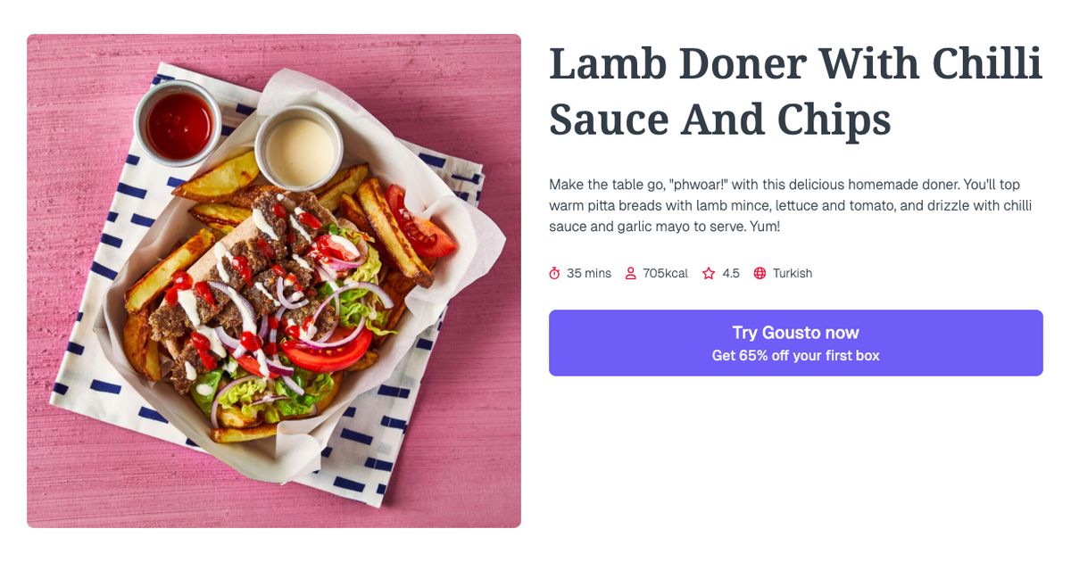 Lamb Doner With Chilli Sauce And Chips (35 mins) | Gousto Recipe Search