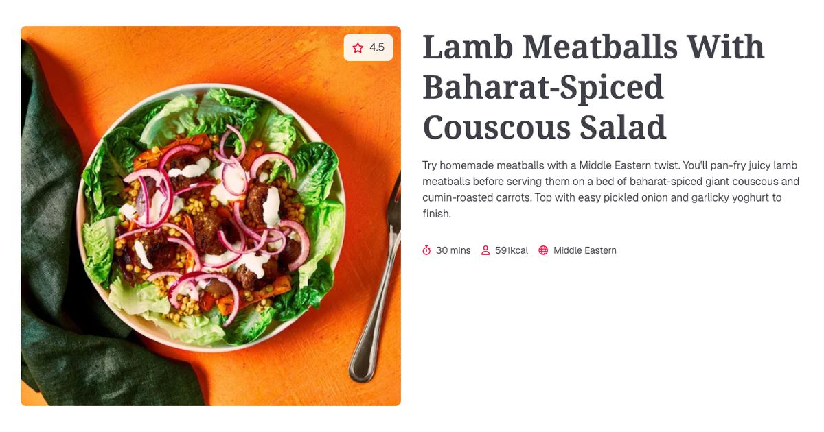 Lamb Meatballs With Baharat-Spiced Couscous Salad (30 mins) | Gousto ...