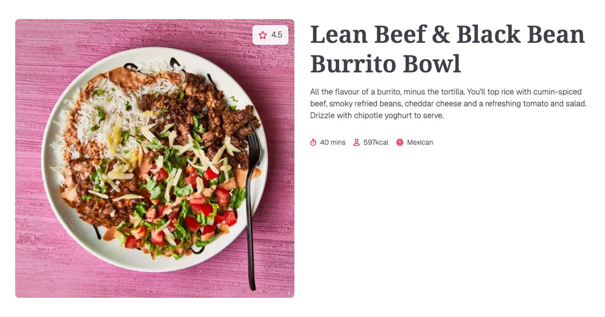 Lean Beef & Black Bean Burrito Bowl (40 mins) | Gousto Recipe Search
