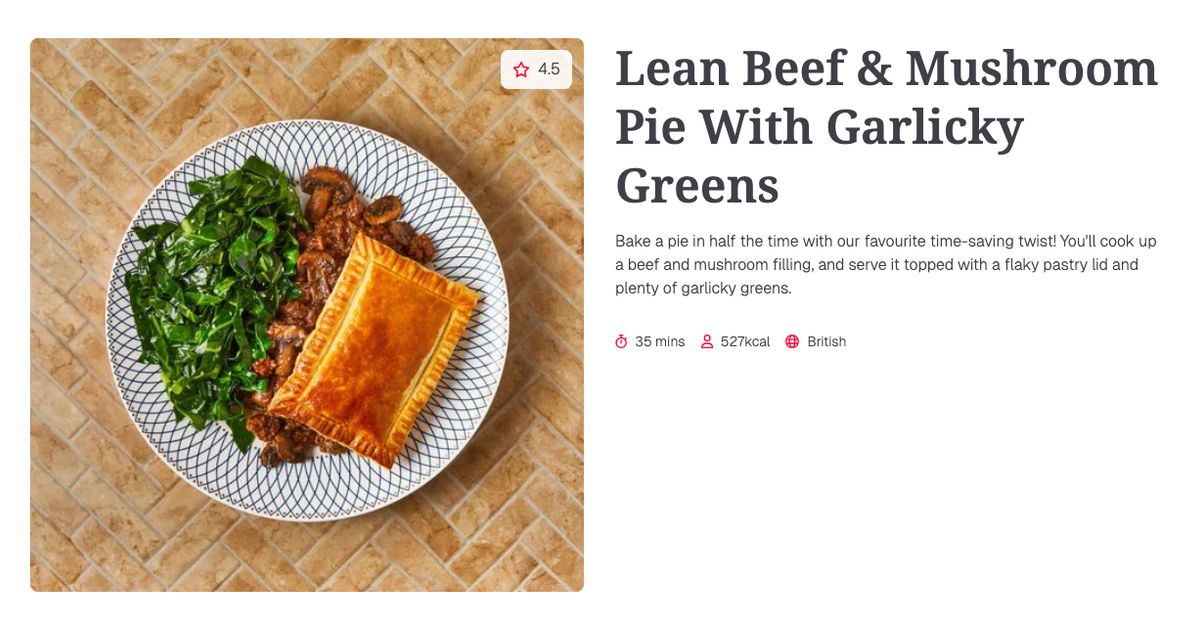 Lean Beef & Mushroom Pie With Garlicky Greens (35 mins) | Gousto Recipe ...