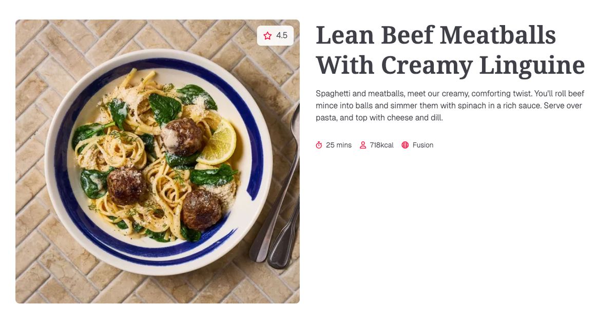 Lean Beef Meatballs With Creamy Linguine (25 mins) | Gousto Recipe Search