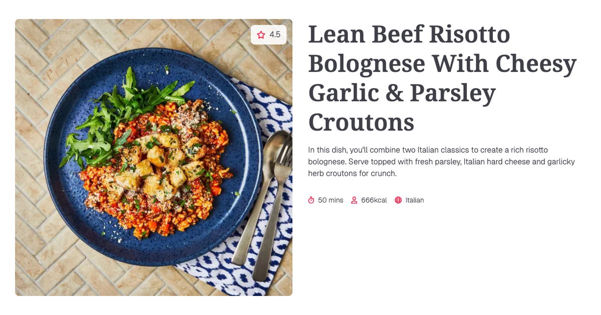 Lean Beef Risotto Bolognese With Cheesy Garlic & Parsley Croutons (50 ...