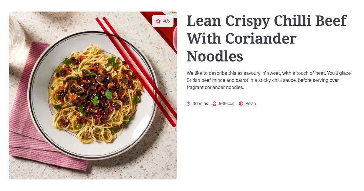 Lean Crispy Chilli Beef With Coriander Noodles (30 mins) | Gousto ...