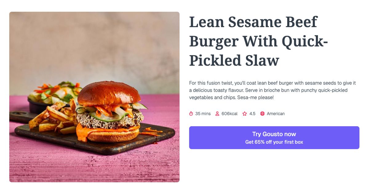 Lean Sesame Beef Burger With Quick-Pickled Slaw (35 mins) | Gousto ...