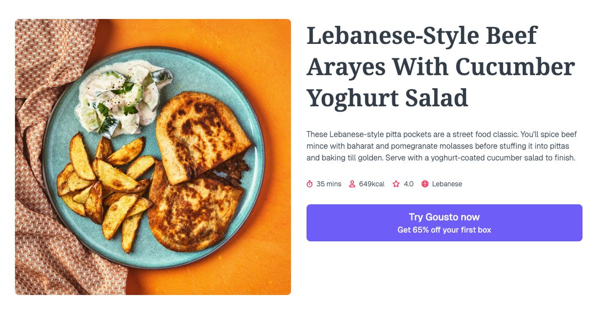 Lebanese-Style Beef Arayes With Cucumber Yoghurt Salad (35 mins ...