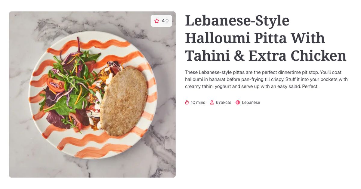 Lebanese-Style Halloumi Pitta With Tahini & Extra Chicken (10 mins ...