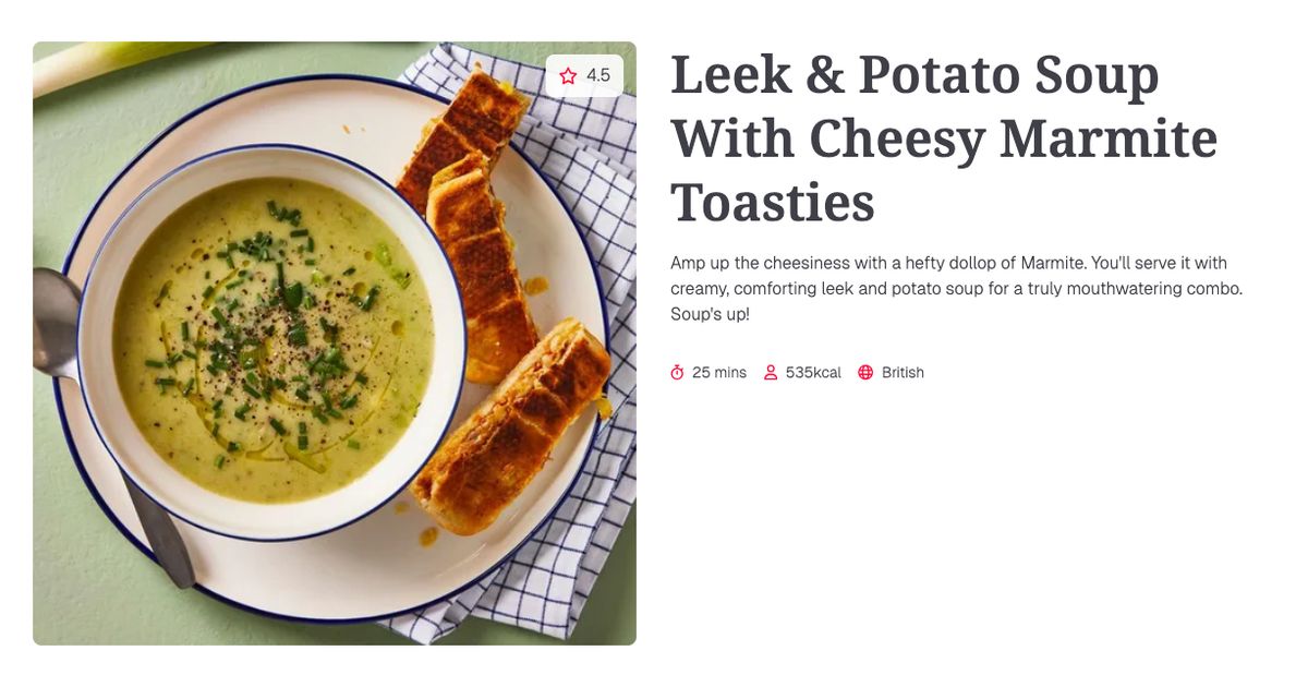 Leek & Potato Soup With Cheesy Marmite Toasties (25 mins) | Gousto ...