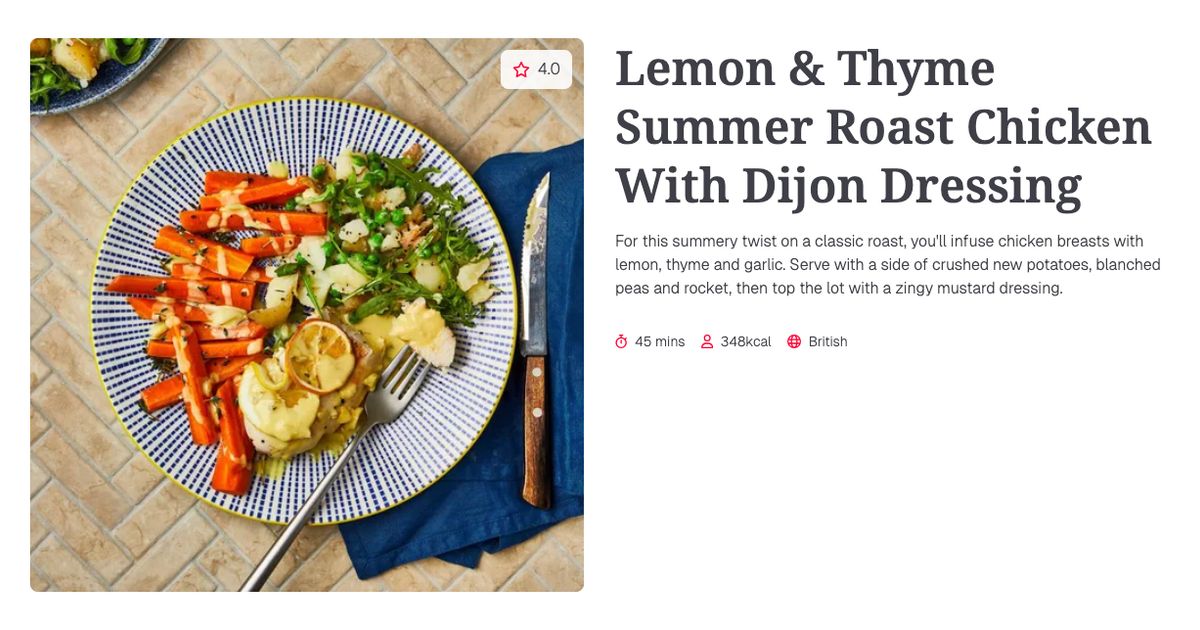 Lemon & Thyme Summer Roast Chicken With Dijon Dressing (45 mins ...