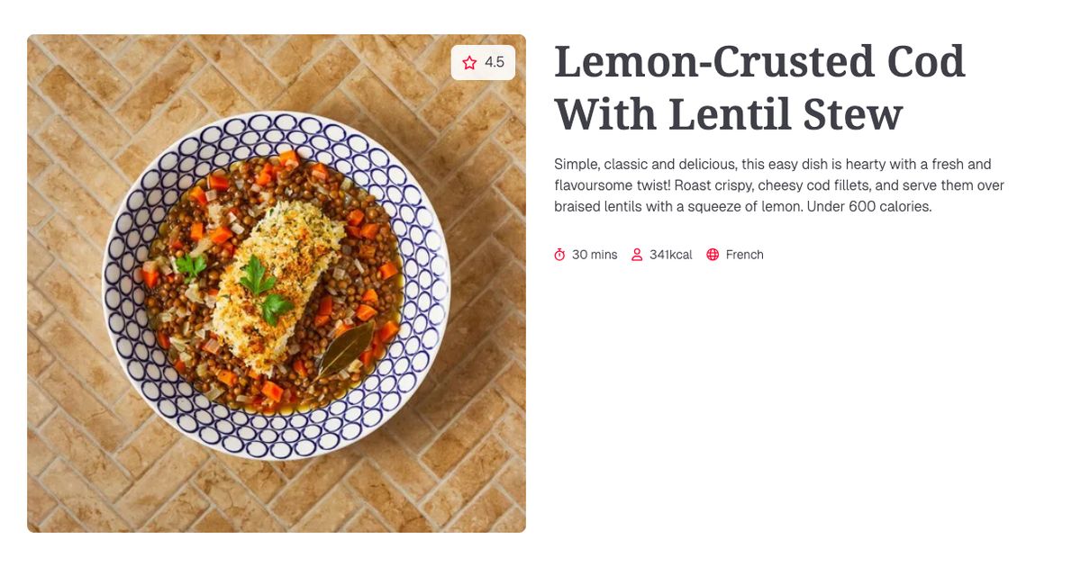 Lemon-Crusted Cod With Lentil Stew (30 mins) | Gousto Recipe Search