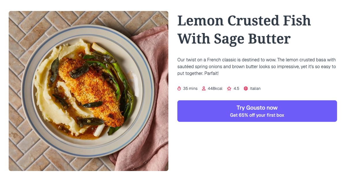 Lemon Crusted Fish With Sage Butter (35 mins) | Gousto Recipe Search