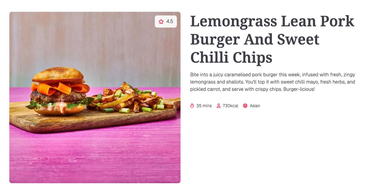 Lemongrass Lean Pork Burger And Sweet Chilli Chips (35 mins) | Gousto ...