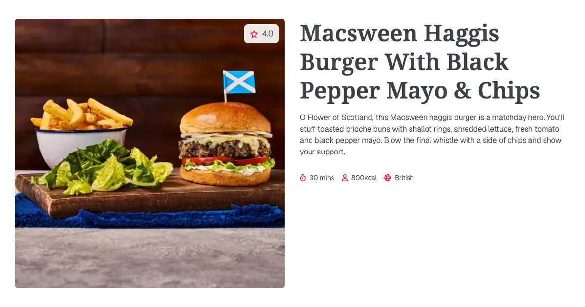 Macsween Haggis Burger With Black Pepper Mayo & Chips (30 mins ...
