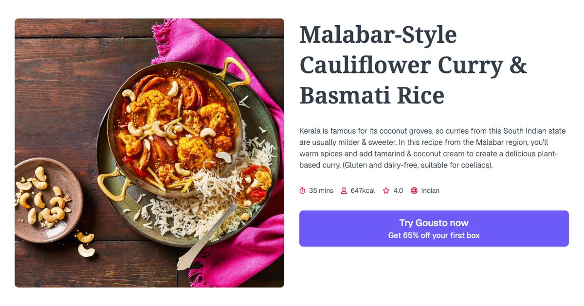 Malabar-Style Cauliflower Curry & Basmati Rice (35 mins) | Gousto ...
