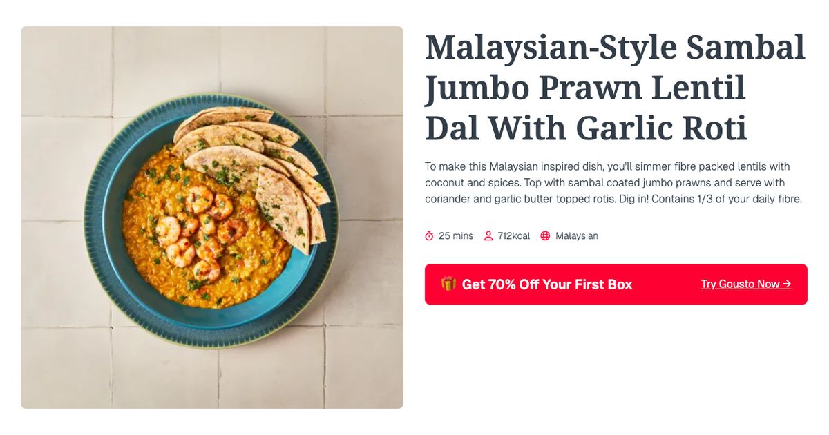 Malaysian-Style Sambal Jumbo Prawn Lentil Dal With Garlic Roti (25 mins ...