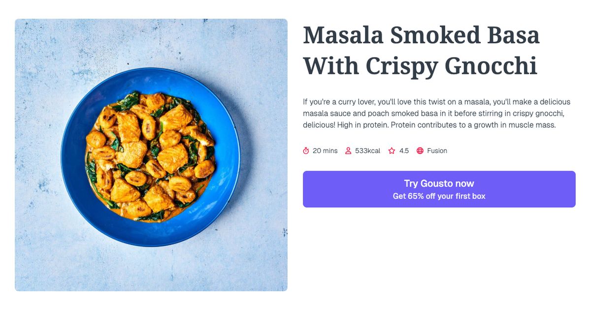 Masala Smoked Basa With Crispy Gnocchi (20 mins) | Gousto Recipe Search