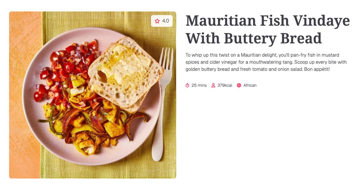 Mauritian Fish Vindaye With Buttery Bread (25 mins) | Gousto Recipe Search