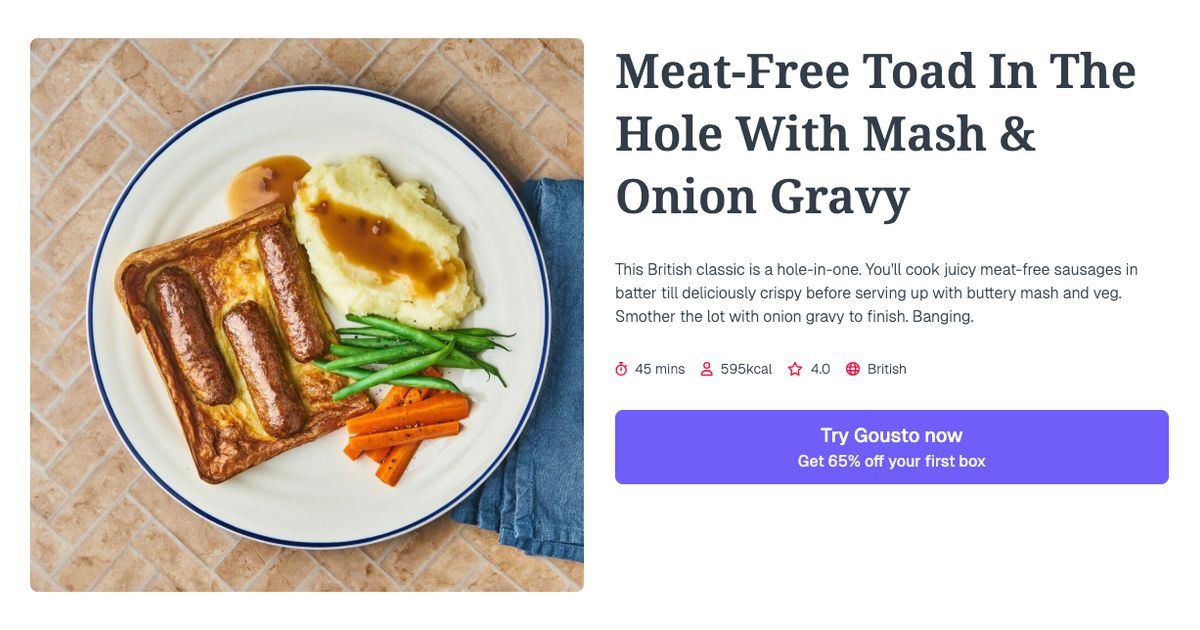 Meat-Free Toad In The Hole With Mash & Onion Gravy (45 mins) | Gousto ...