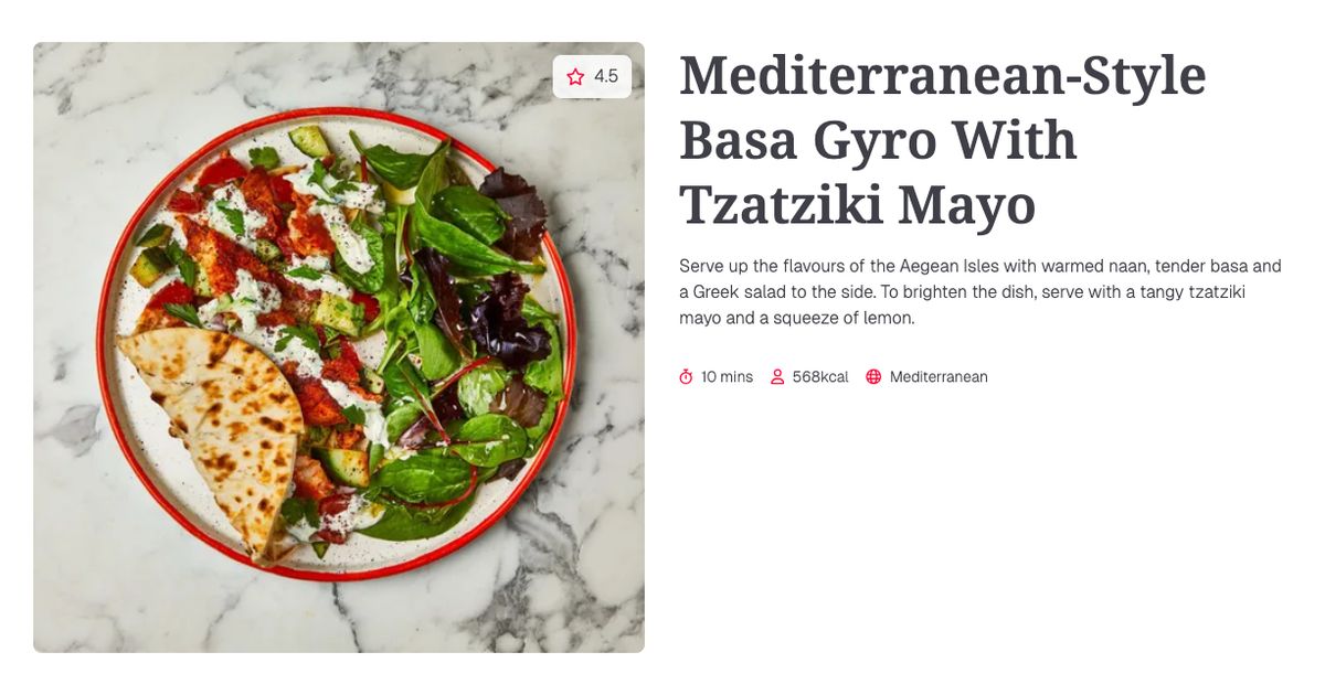 Mediterranean-Style Basa Gyro With Tzatziki Mayo (10 mins) | Gousto ...