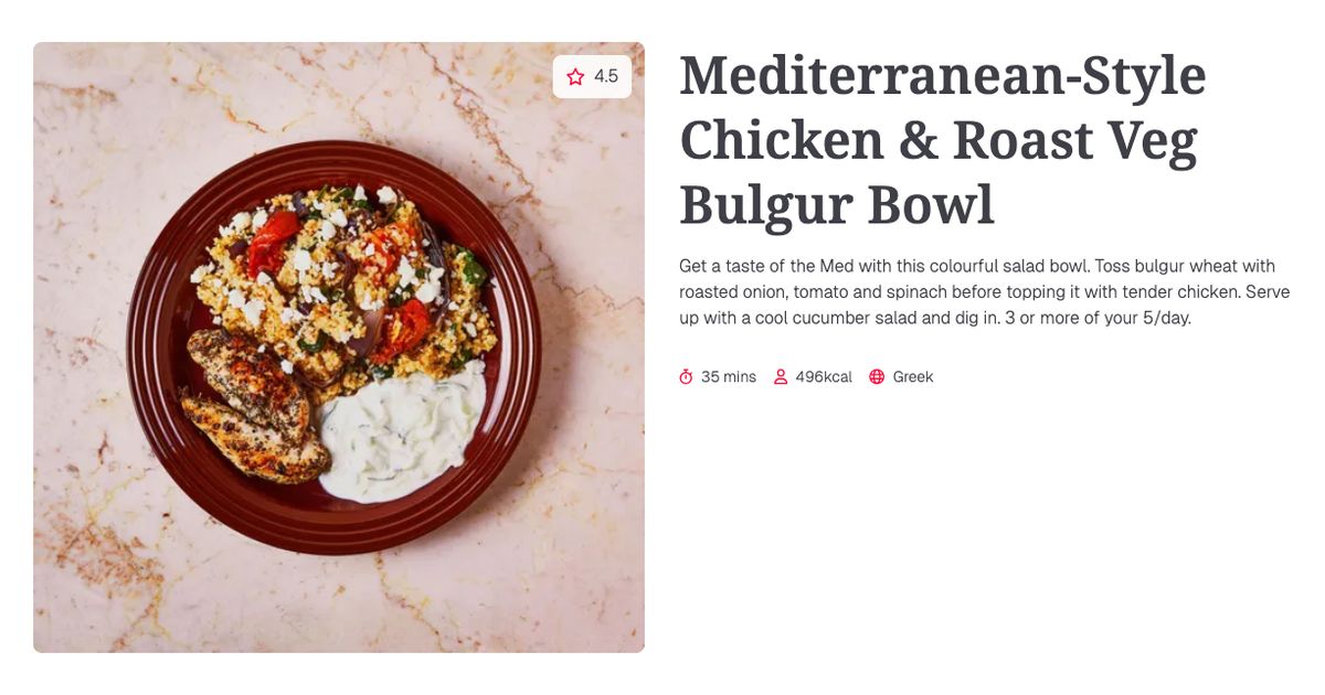 Mediterranean-Style Chicken & Roast Veg Bulgur Bowl (35 mins) | Gousto ...