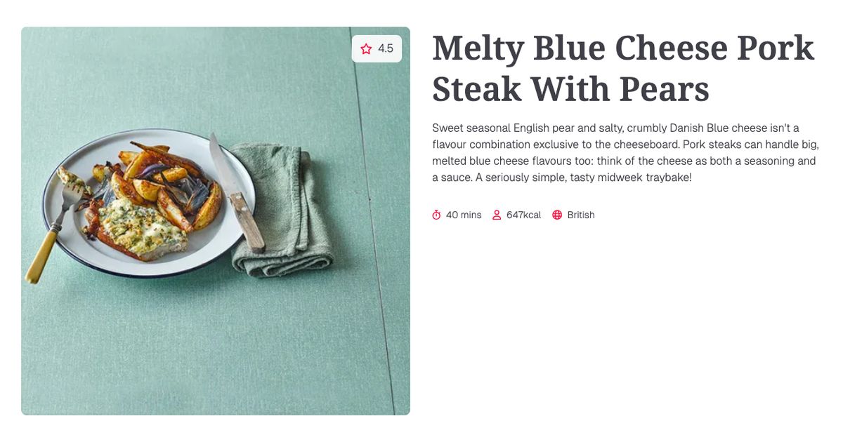 Melty Blue Cheese Pork Steak With Pears (40 mins) | Gousto Recipe Search