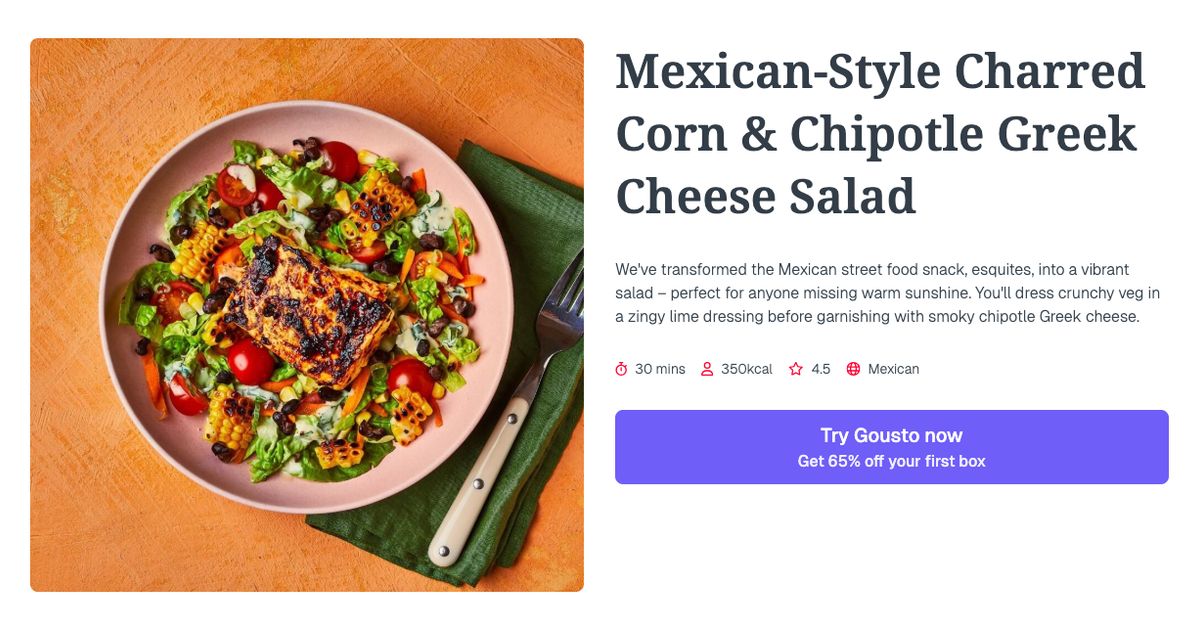 Mexican-Style Charred Corn & Chipotle Greek Cheese Salad (30 mins) | Gousto Recipe Search