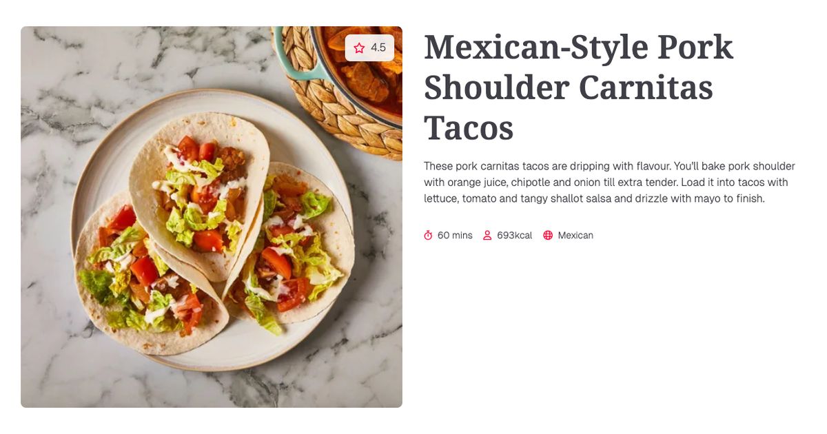 Mexican-Style Pork Shoulder Carnitas Tacos (60 mins) | Gousto Recipe Search
