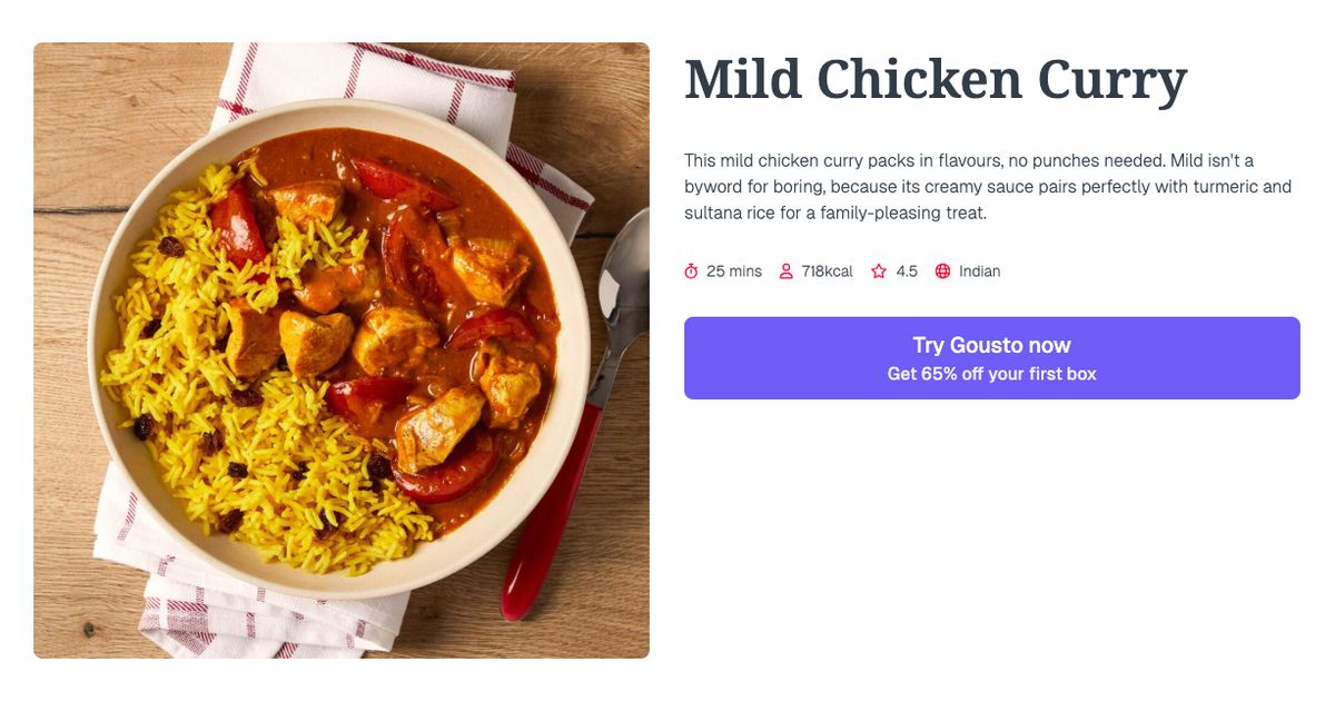 Mild Chicken Curry (25 mins) | Gousto Recipe Search