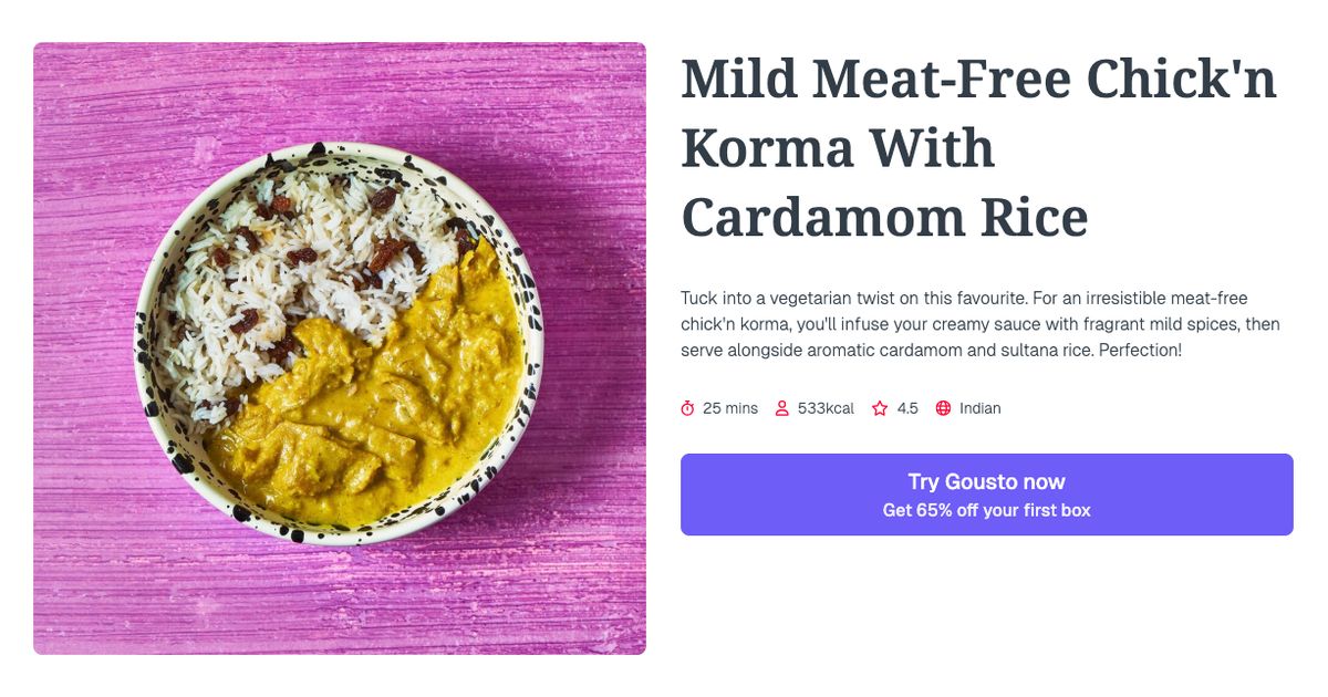 Mild Meat-Free Chick'n Korma With Cardamom Rice (25 mins) | Gousto ...